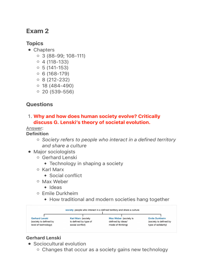 Exam 2 Prep of Sociology | PDF | Family | Society