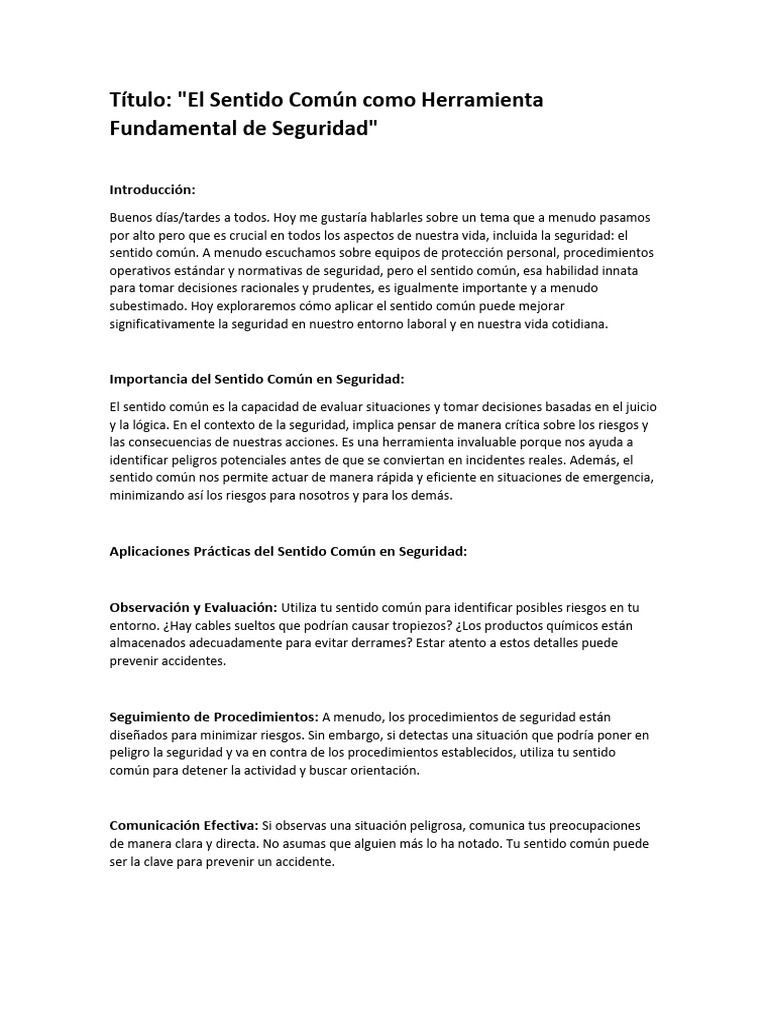Charla N°3-El Sentido Comun Como Herramienta Fundamental de Seguridad ...