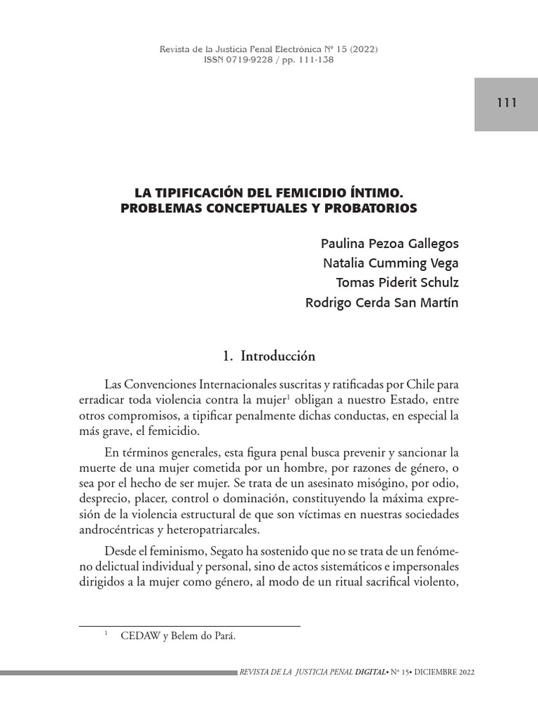 Tipificacion Femicidio Intimo | PDF | Intención (Derecho Penal) | Derecho penal