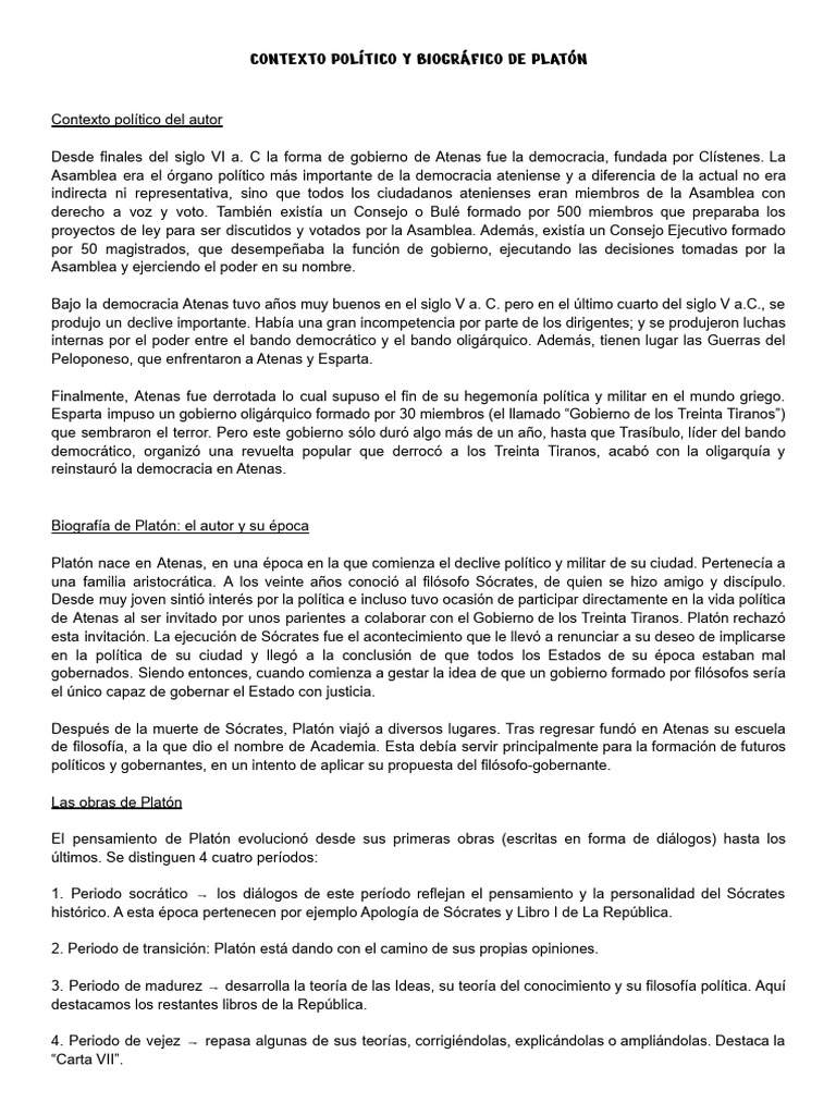Platón: Contexto y Filosofía | PDF