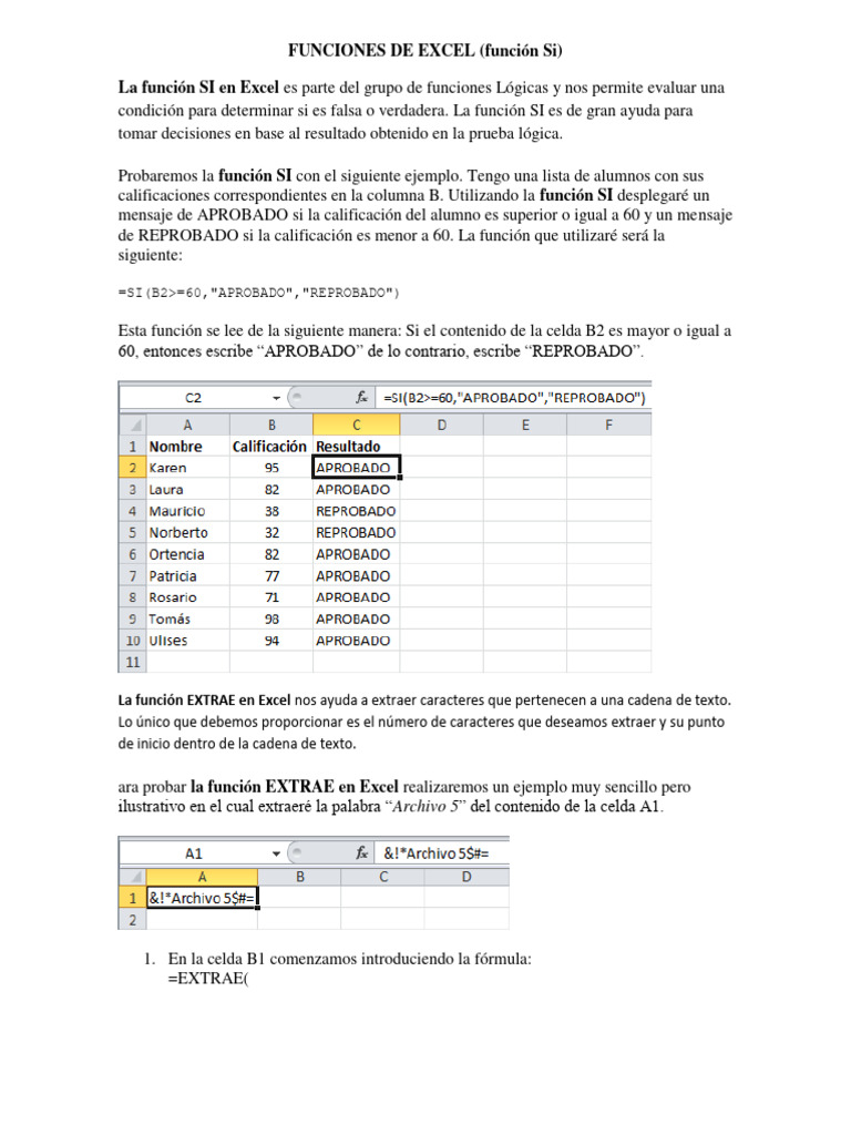 Funciones de Excel - Funcion Si | PDF | Microsoft Excel | Matemáticas