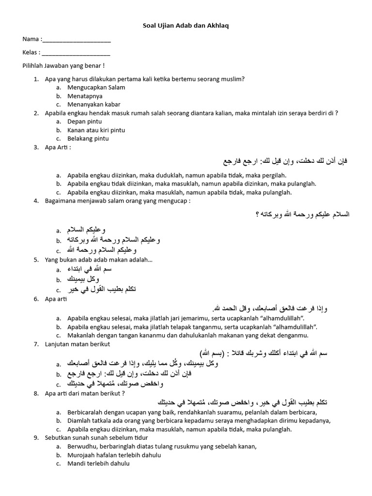 Soal Ujian Adab dan Akhlak Siswa | PDF