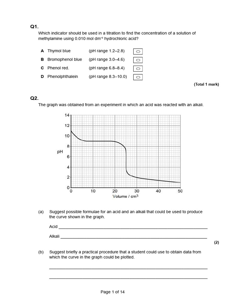 Acids and Bases Questions | PDF | Ph | Acid