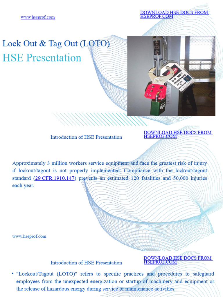 Hse Presentation On Lock Out Tag Out Loto Pdf Labor Relations