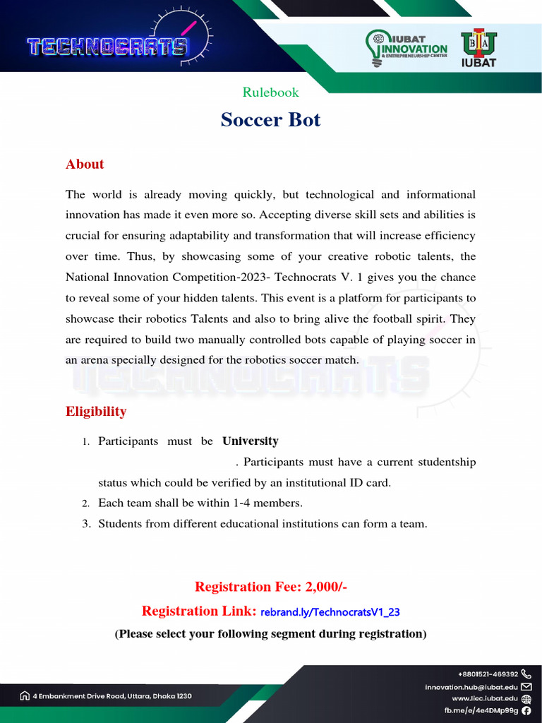 Rulebook of Soccer Bot | PDF | Sports | Sports Rules And Regulations