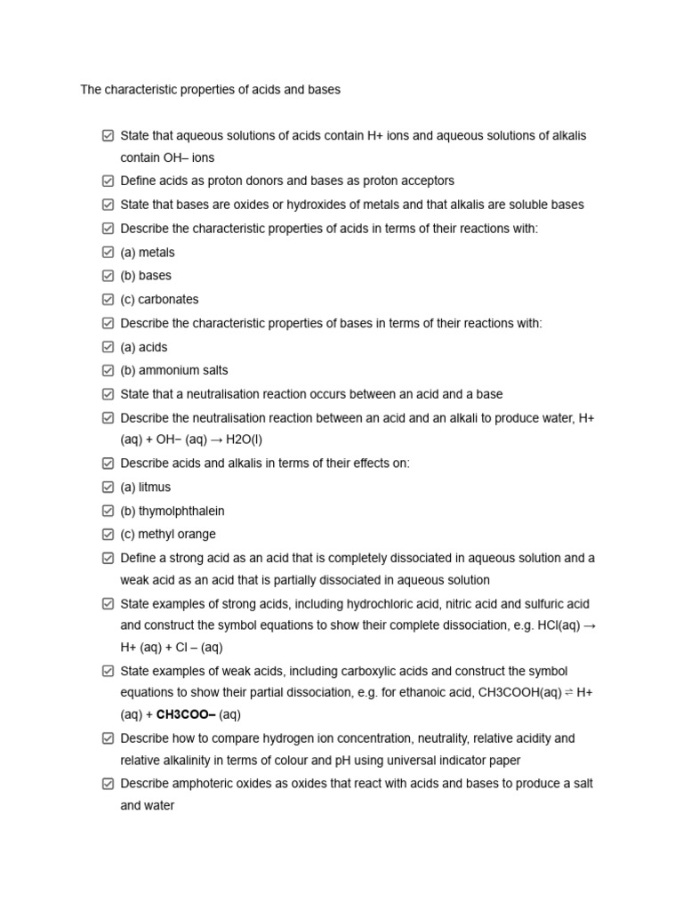The Characteristic Properties of Acids and Bases | Download Free PDF | Acid | Ph