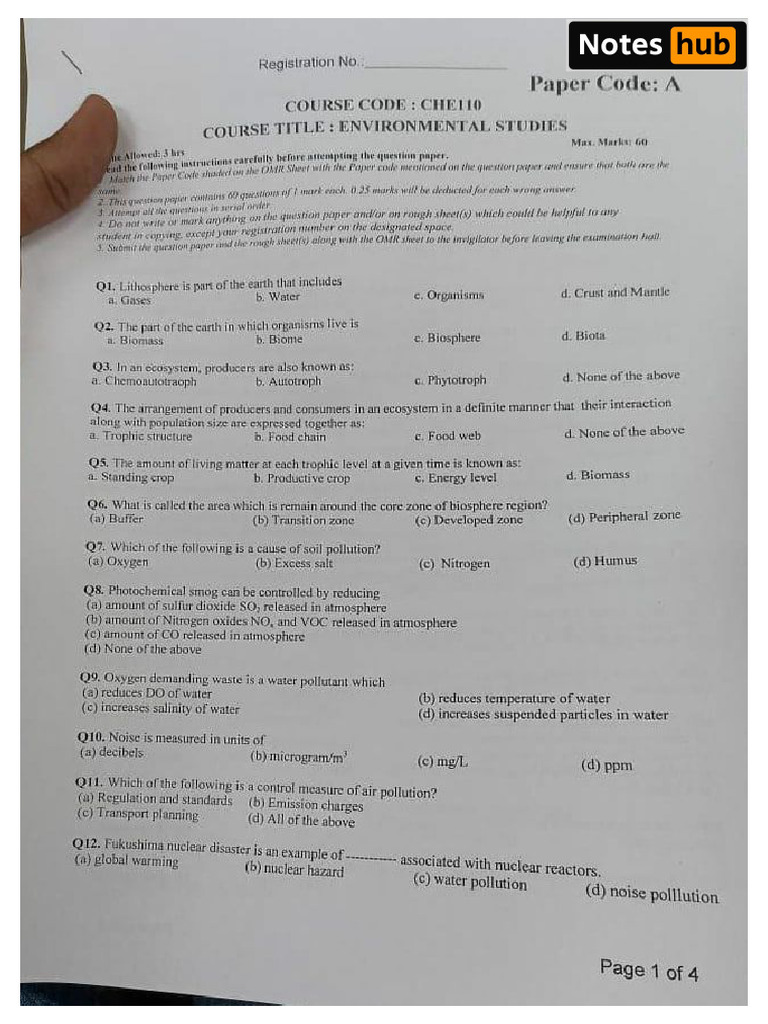 CHE 110 ETE Paper - 1 | PDF