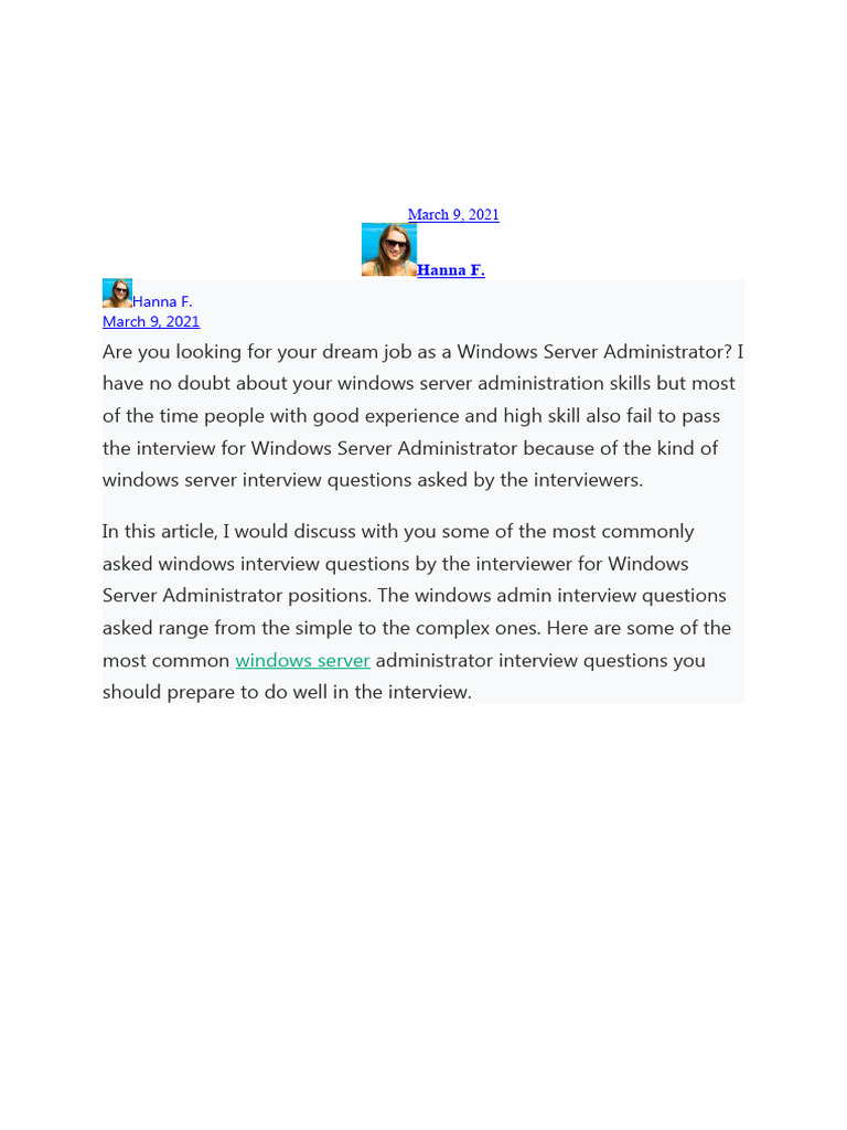Common Windows Server Interview Questions | PDF | Active Directory ...