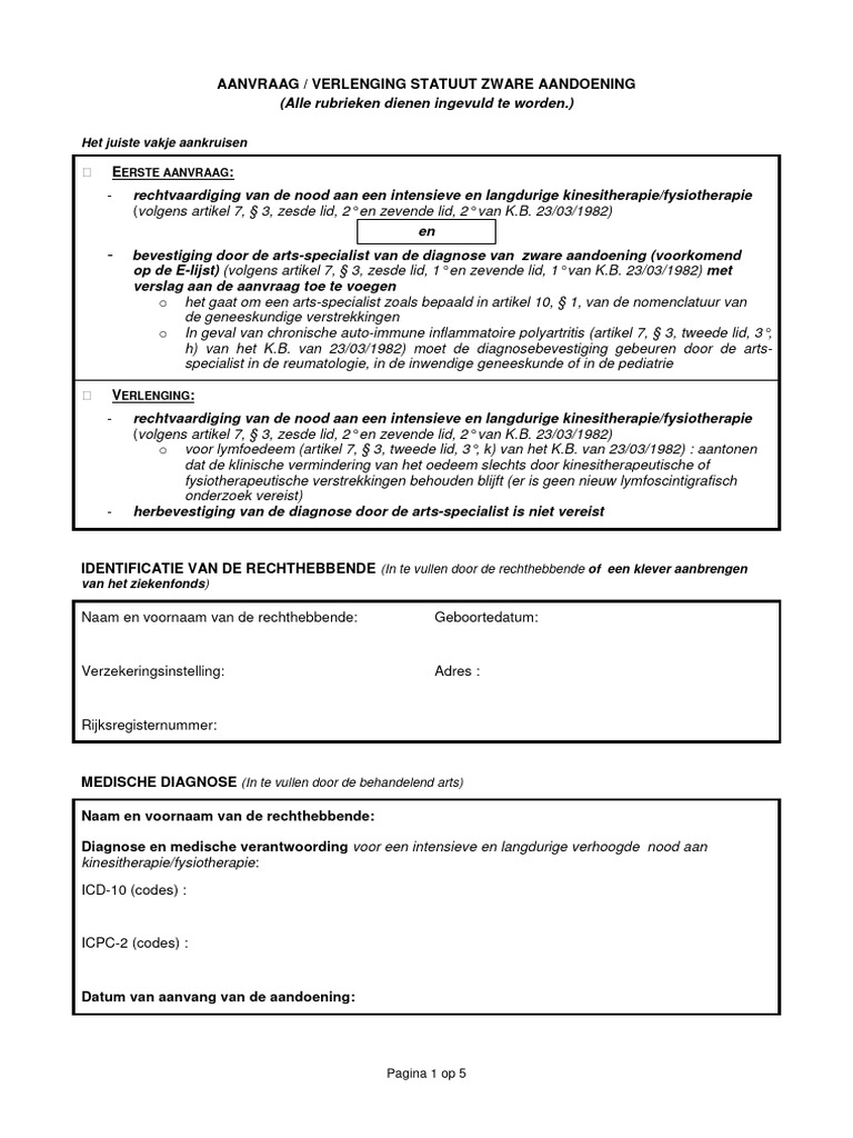 Formulier Artsen Kinesitherapeuten Zware Pathologie | PDF