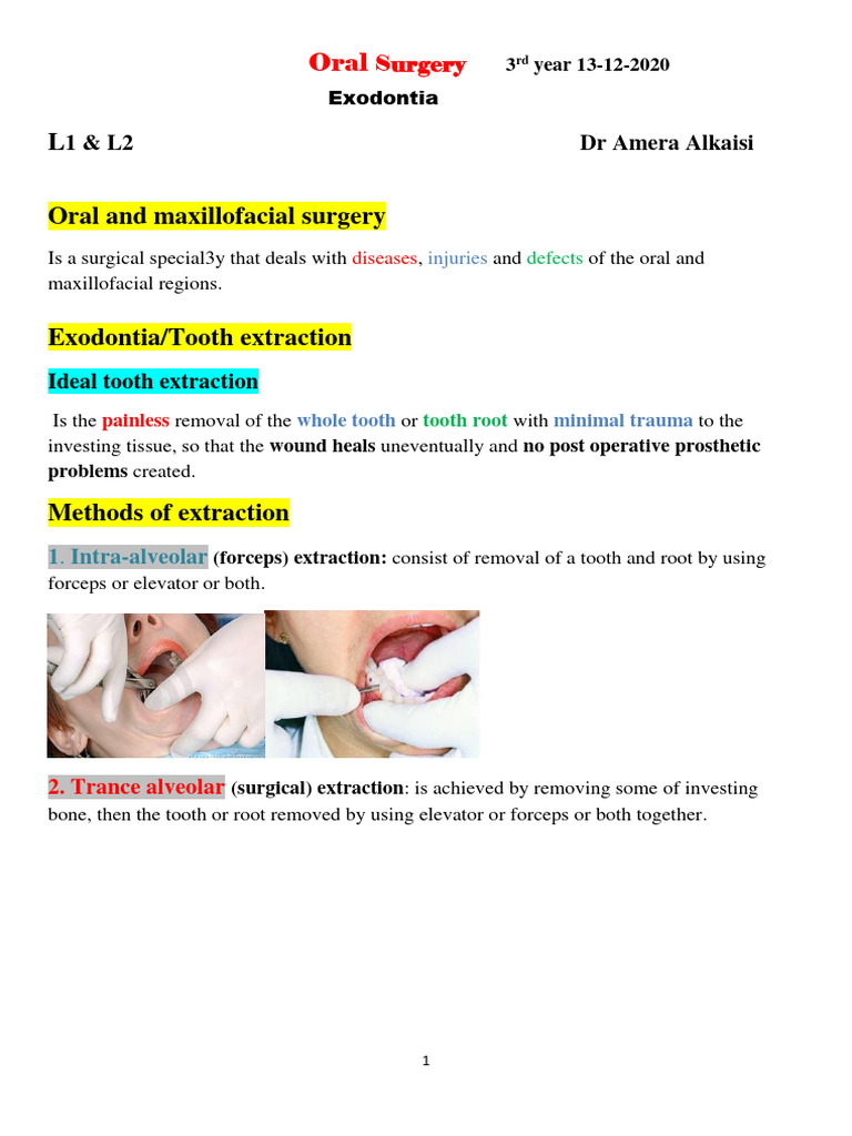 Lec (1,2) Oral Surgery (Exodontia and Methods... ) | PDF | Human Tooth ...