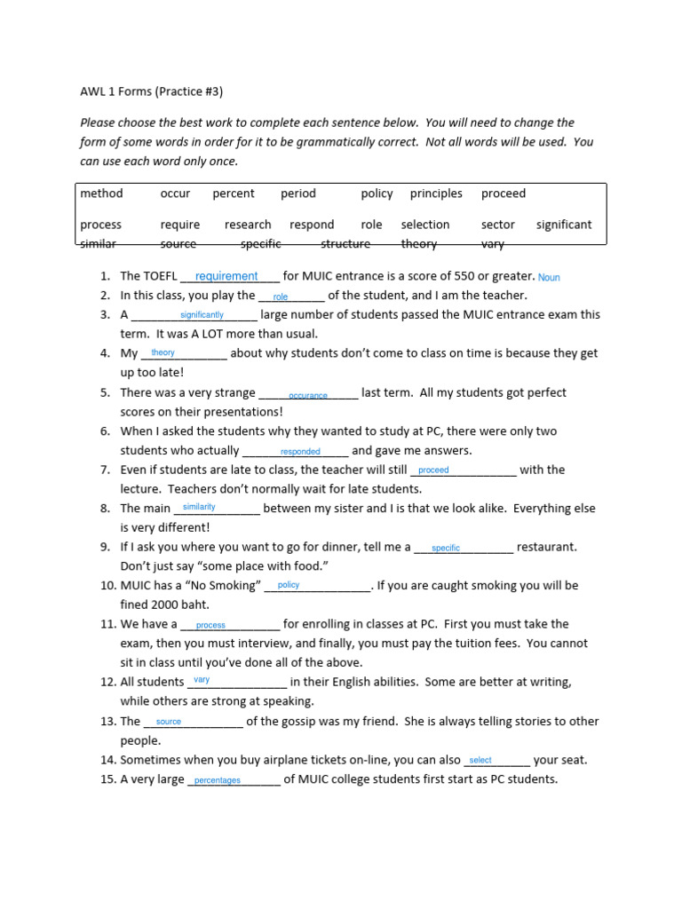 AWL Practice3 | PDF | Grammar | Languages