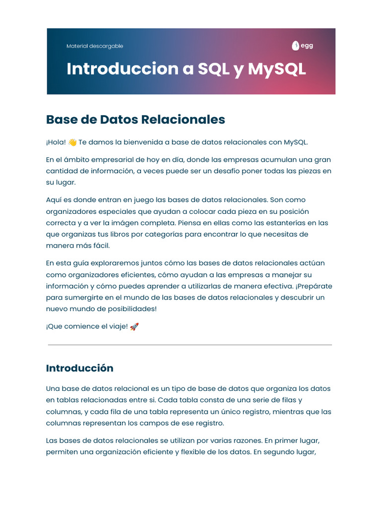UIntroduccion A SQL y MySQL | PDF | Bases de datos | SQL
