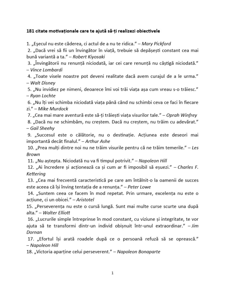 181 Citate Motivaționale Care Te Ajută Să | PDF