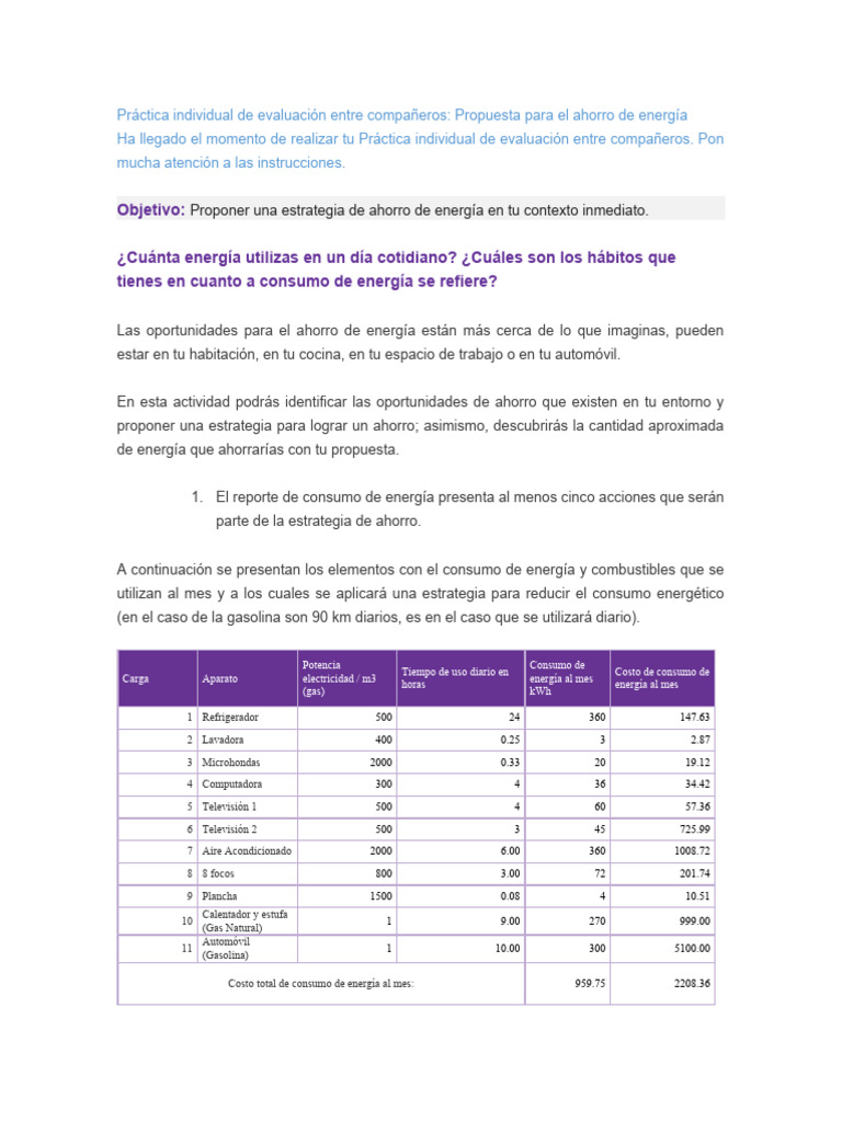 Practica Propuesta para El Ahorro de Energía | PDF