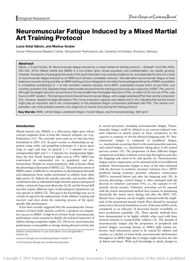 MMA-The Neuromuscular Fatigue Induced by A Mixed Martial Art Training Protocol | PDF ...