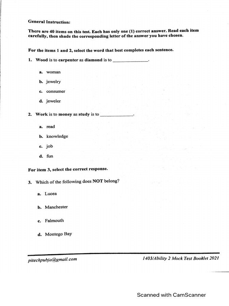 Ability 2 Mock Test Booklet | PDF