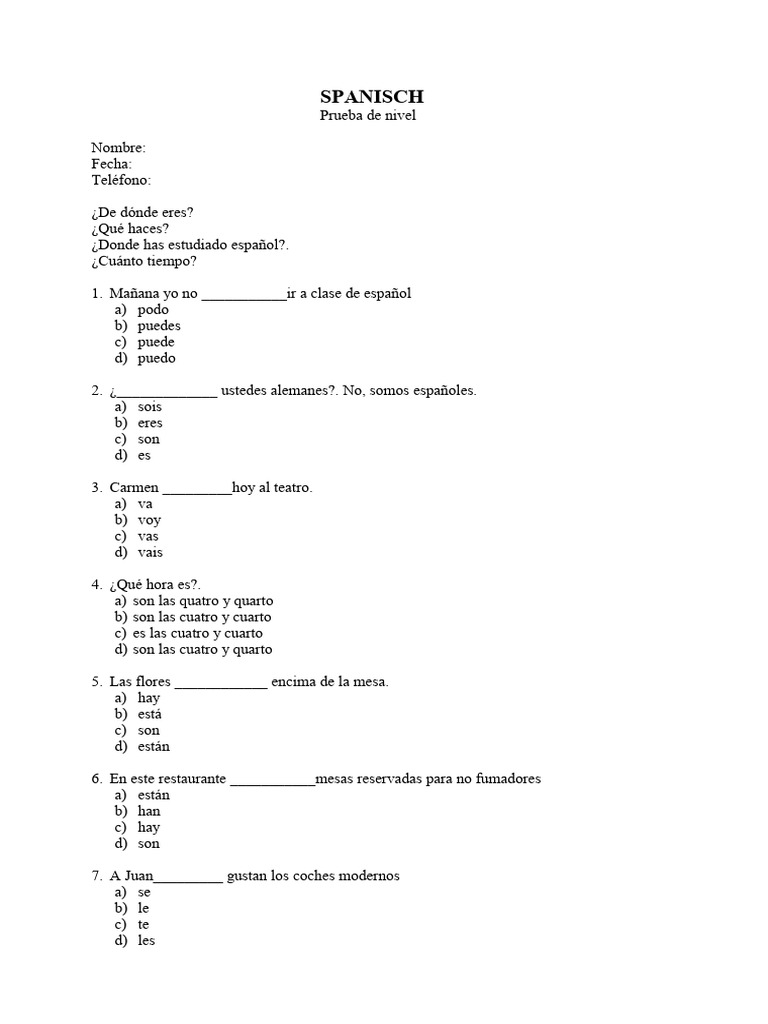 Esp Prueba de Nivel 2 | PDF