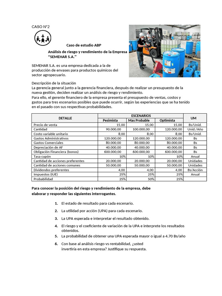 Análisis de Riesgo y Rendimiento SEMEHAR S.A. | PDF | Presupuesto ...
