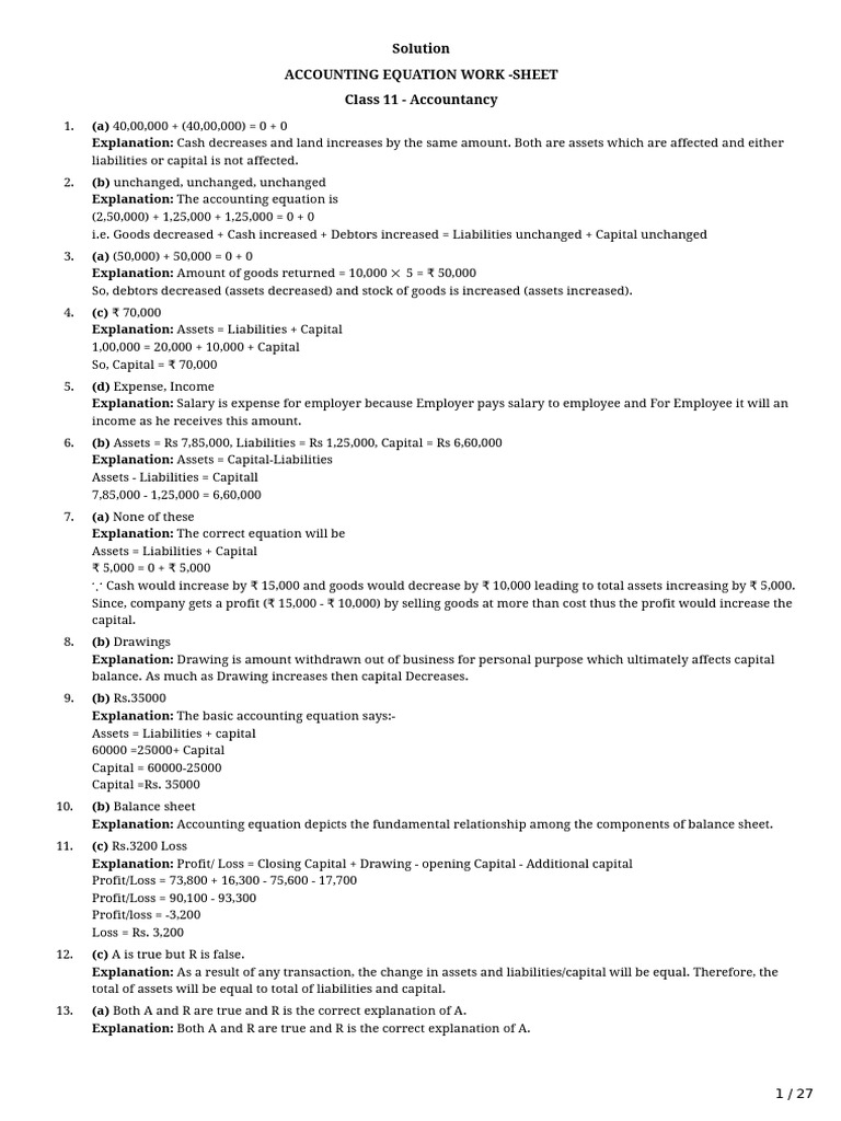 Solution - MCQ 1 - Accounting Equation | PDF | Debits And Credits | Balance Sheet