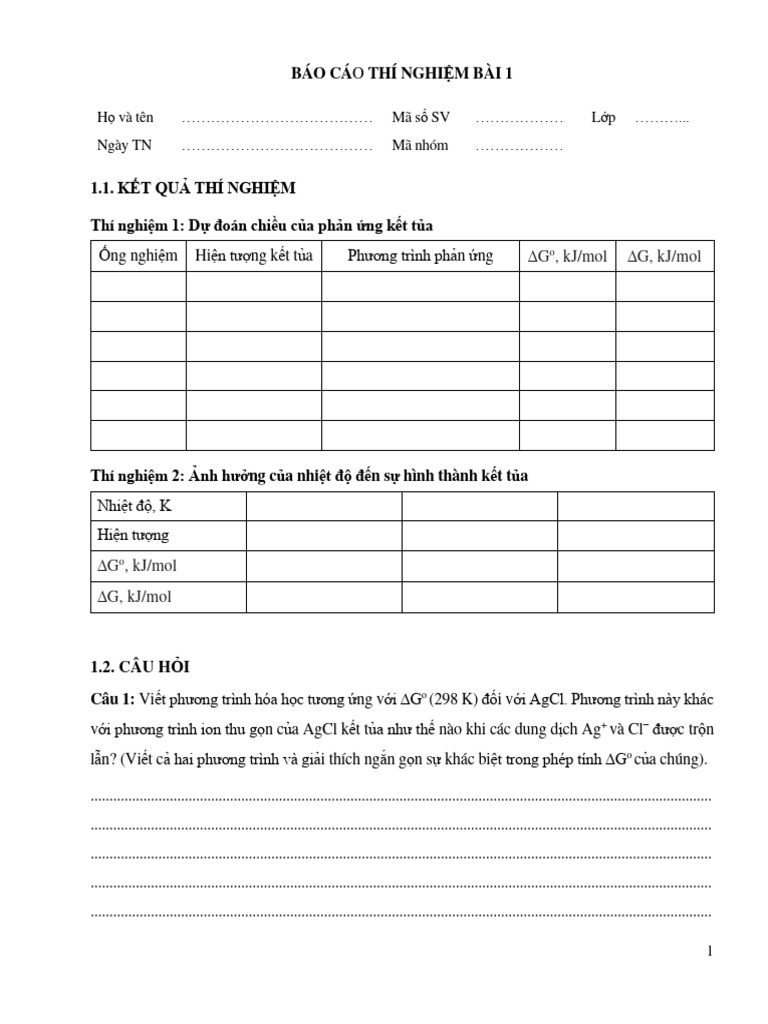 BÁO CÁO THÍ NGHIỆM HÓA ĐẠI CƯƠNG 2 CNTP - 2023 | PDF