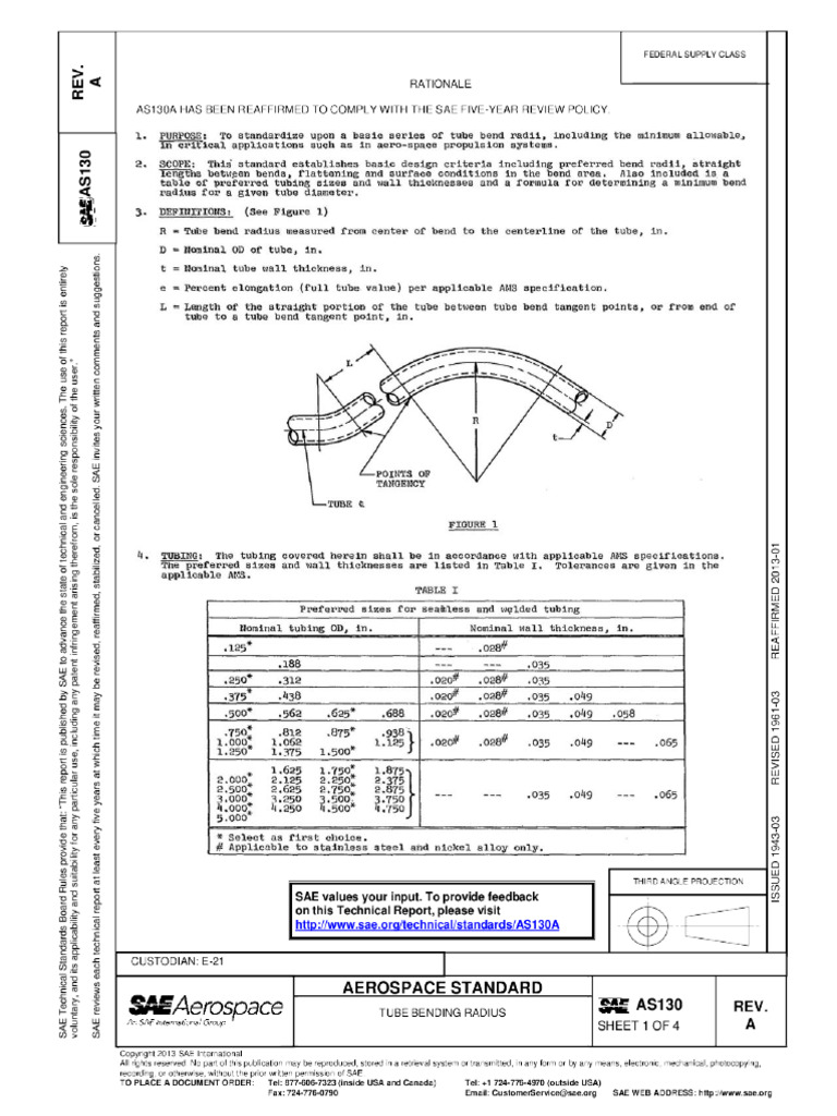SAE AS130A-1961 (R2013) Tube Bend Radius | PDF