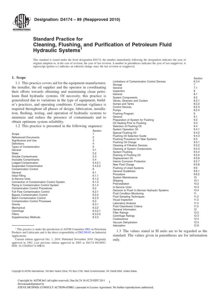 ASTM-D4174 Standard Practice For Cleaning and Flushing (Hydraulic ...