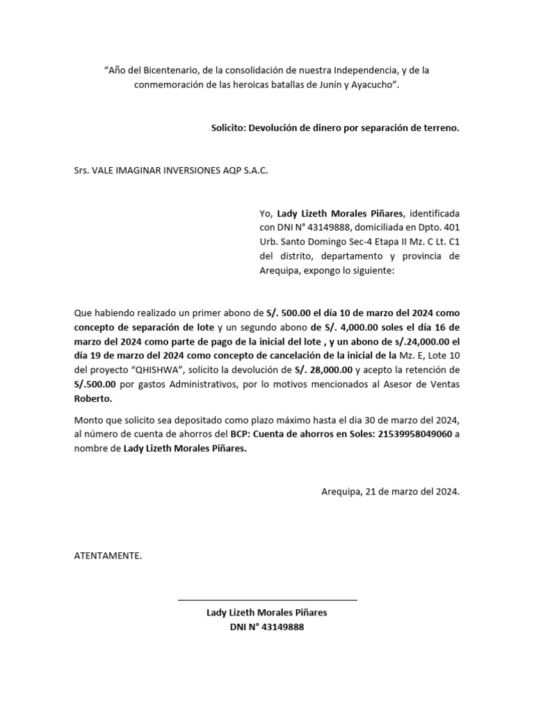 Formato Carta de Devolucion | PDF