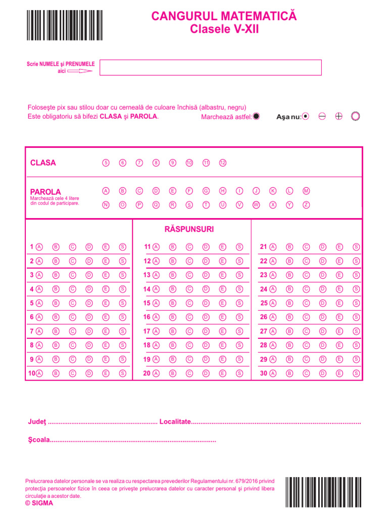 Foaie Raspuns Matematica V-XII 2023 | PDF