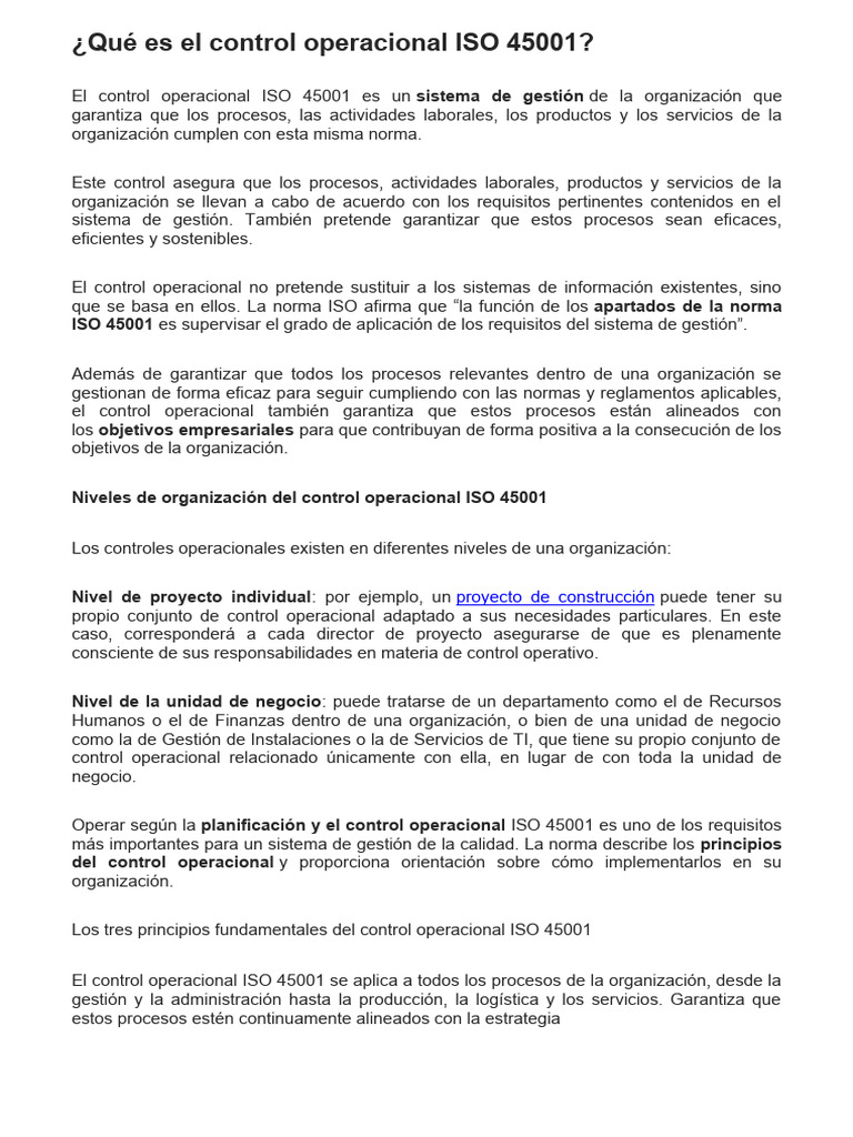 Qué Es El Control Operacional ISO 45001 | PDF | Evaluación | Sistema de ...
