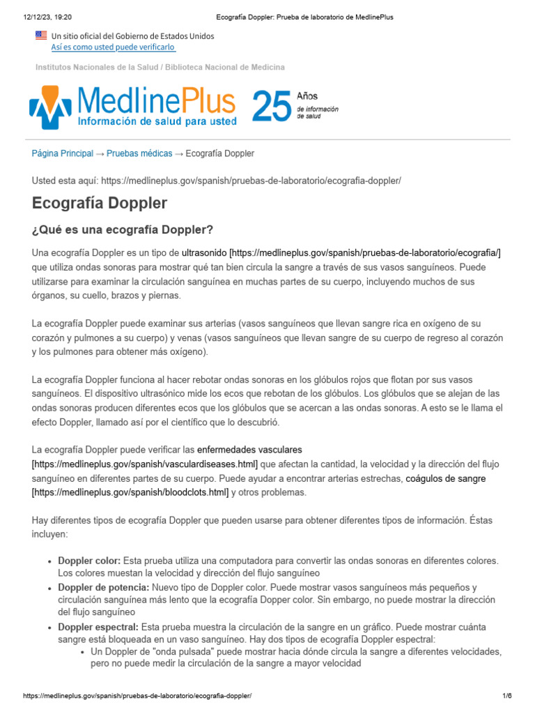 Ecografía Doppler - Prueba de Laboratorio de MedlinePlus | PDF ...