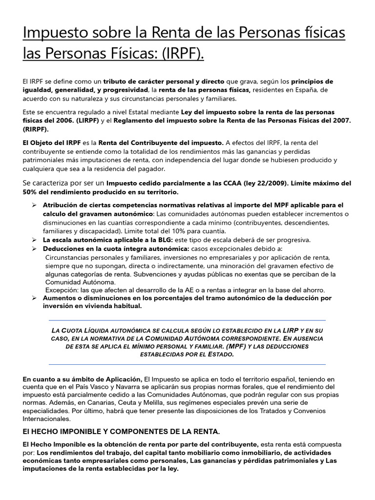 Tema 1. IRPF (Resumen Completo) | PDF