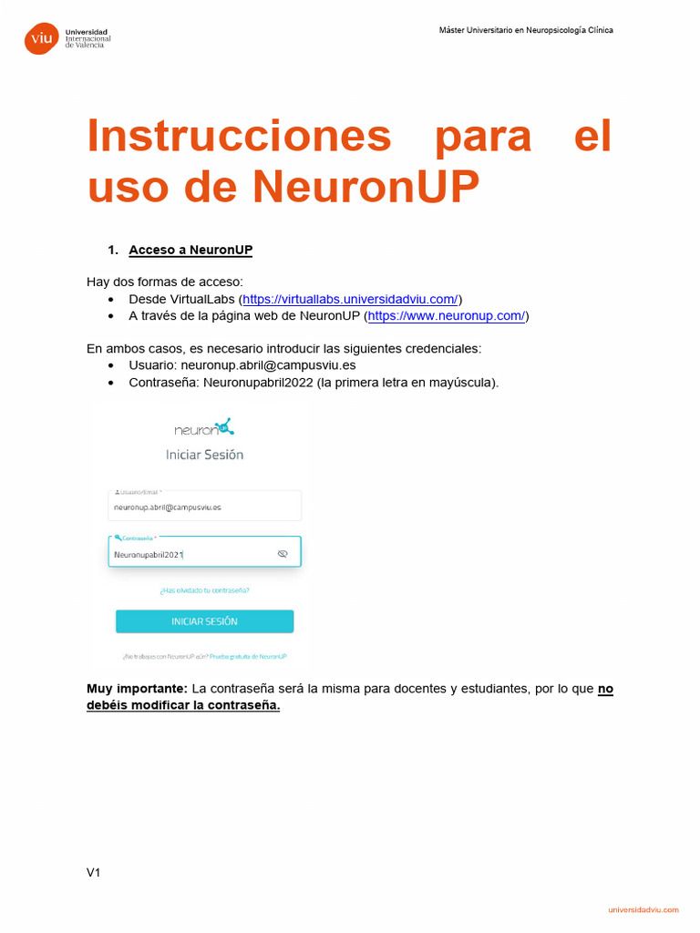 Instrucciones NeuronUP - Edición Abril 22 | PDF | Contraseña | Informática