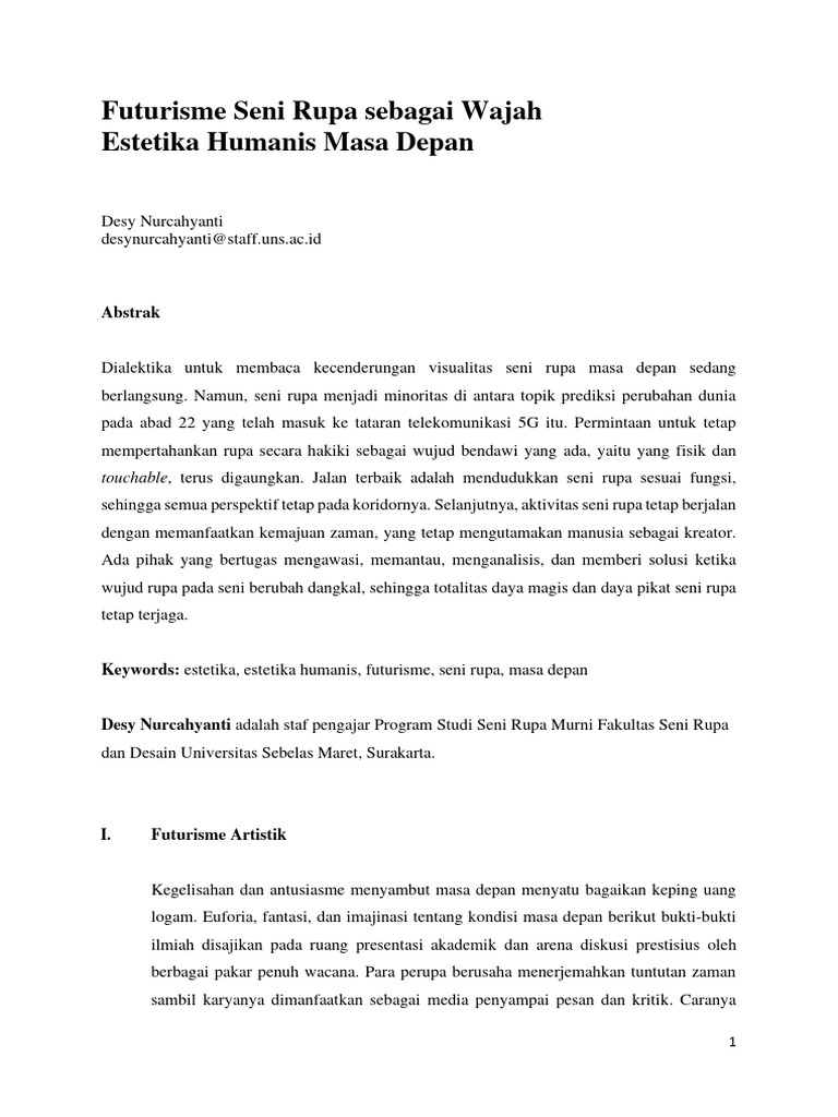 Futurisme Seni Rupa Sebagai Wajah Estetika Humanis Masa Depan | PDF | Dewasa Muda