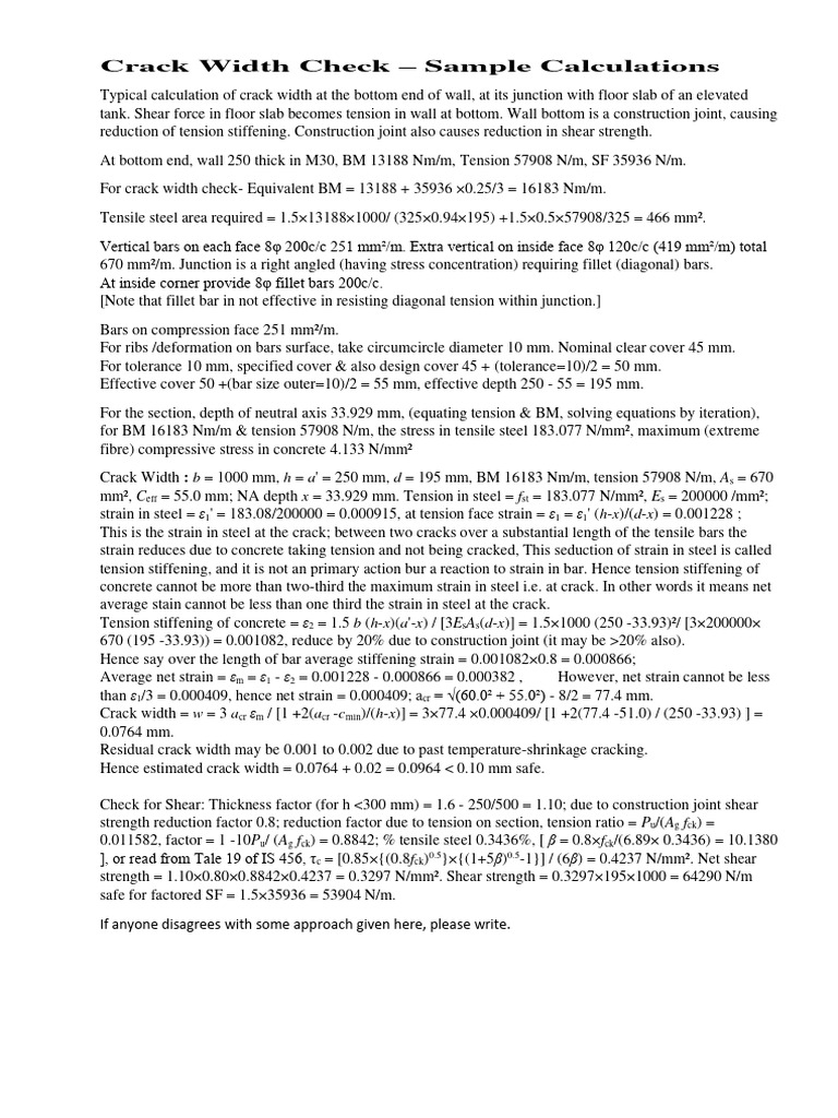 Crack Width Check - Sample Calculations | PDF | Stress (Mechanics ...