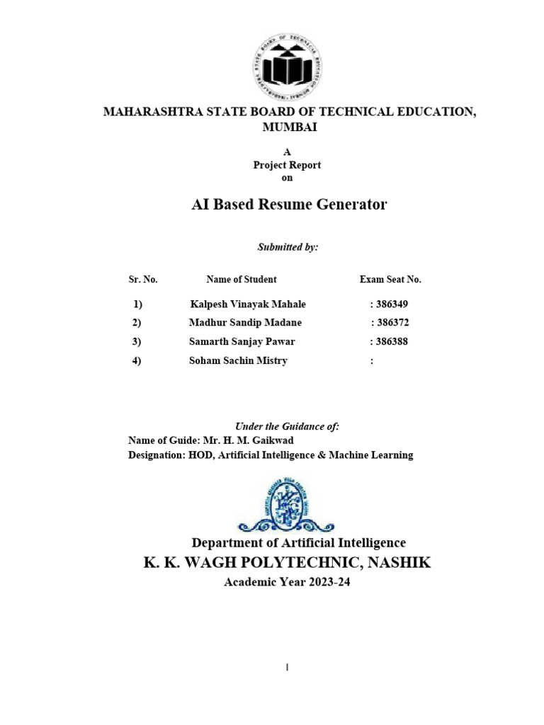 Sample Project Report Ai Based Resume Genera | Download Free PDF ...