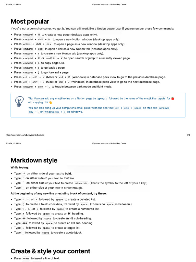Notion Shortcuts Pdf