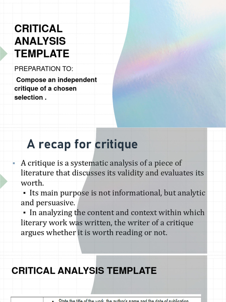 Critical Analysis Template | PDF | The Little Prince | Critical Thinking