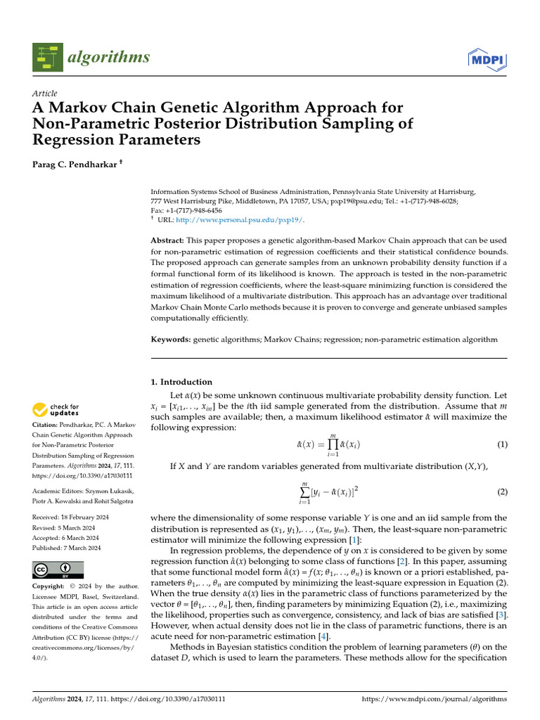 Algorithms 17 00111 | PDF | Markov Chain | Linear Regression