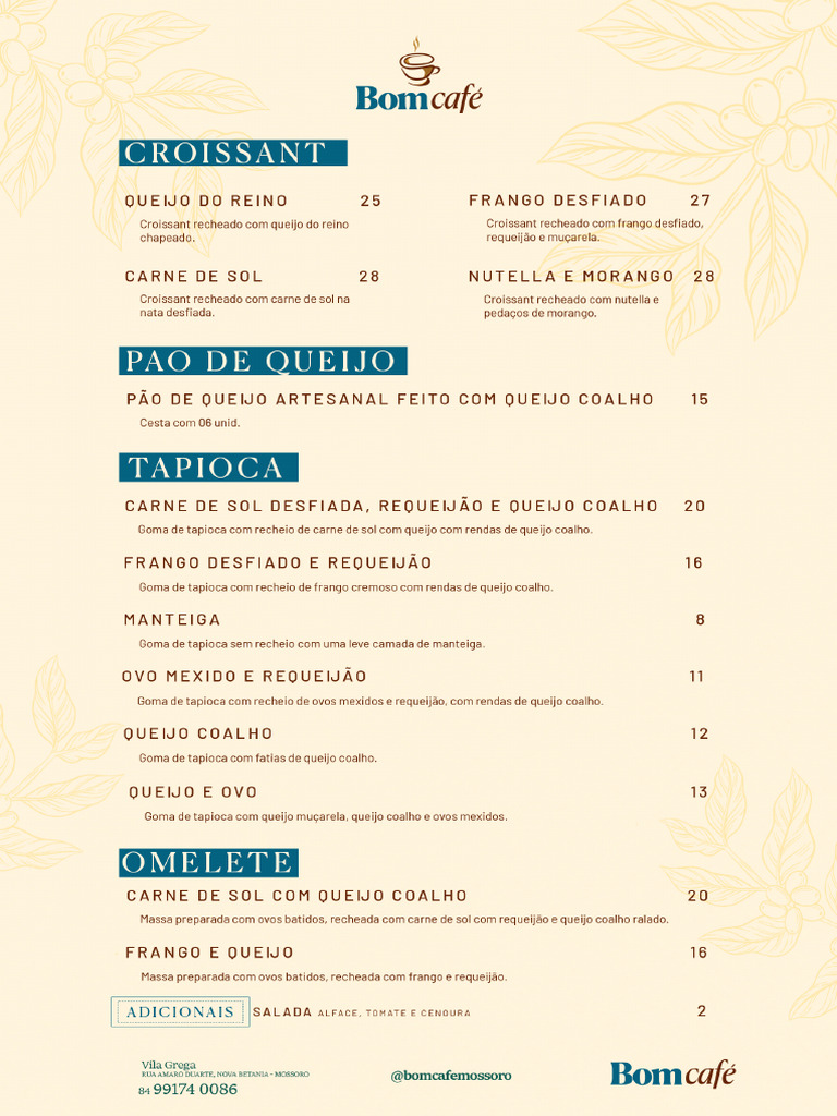 Cardápio - Bom Cafe | PDF
