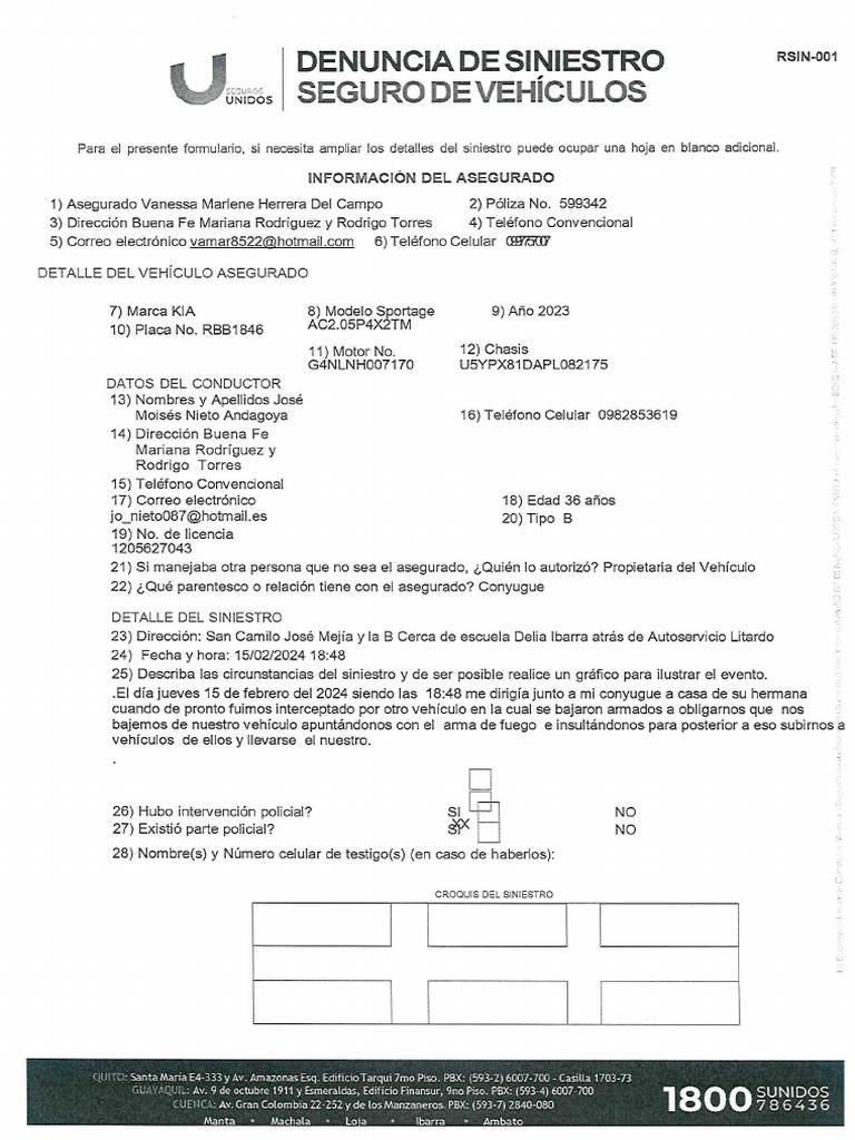 Denuncia Siniestro Seguro Vehiculo | PDF