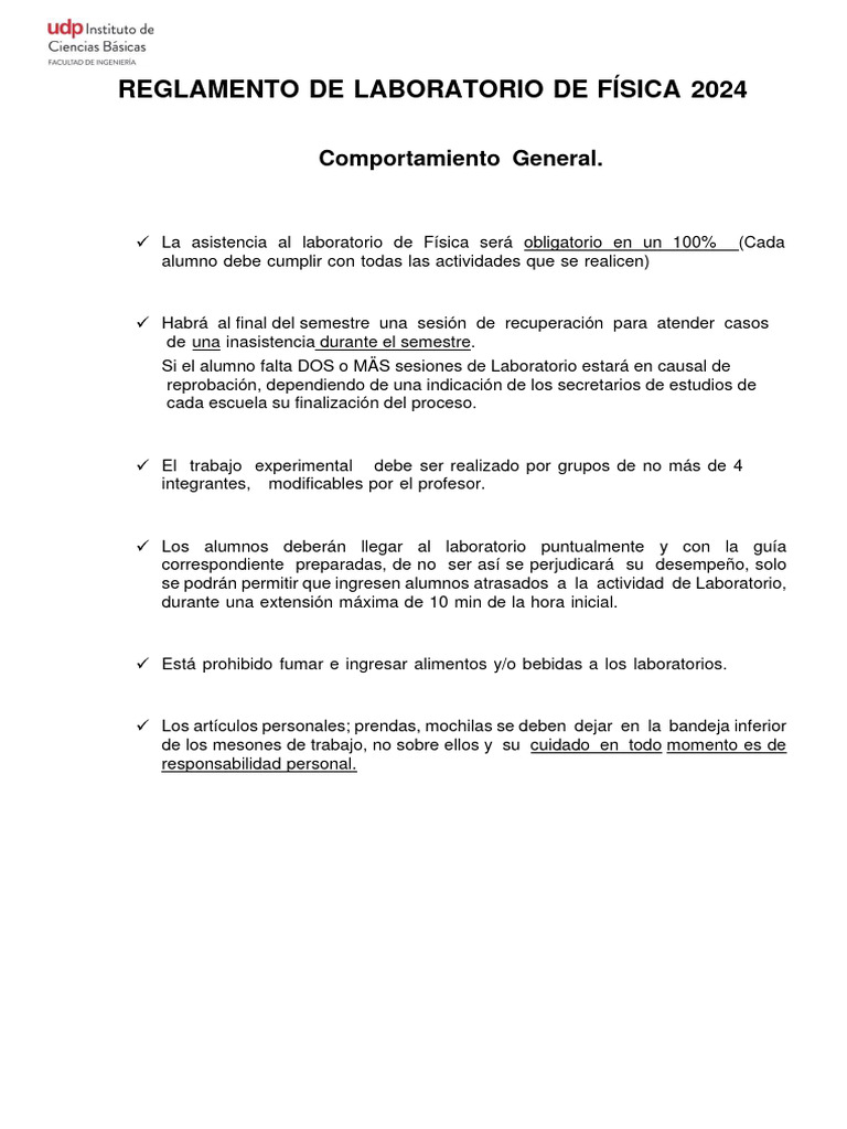 Reglamento de Laboratorio 2024 | PDF | Laboratorios