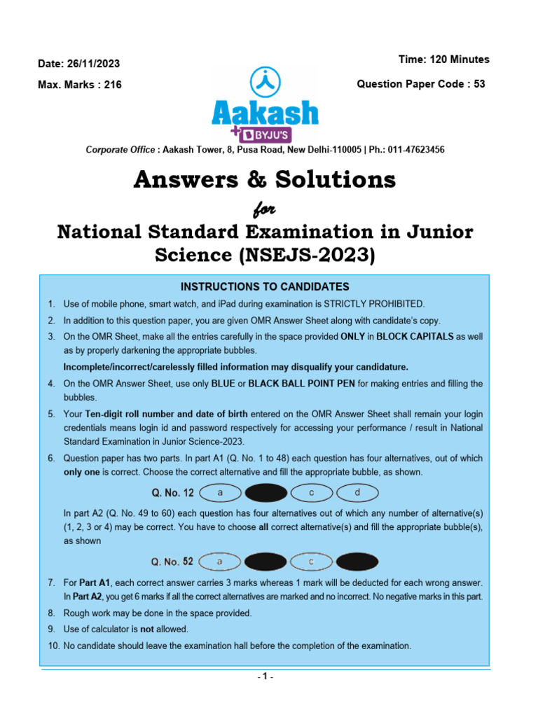 NSEJS 2023 - (Answers & Solutions) | Download Free PDF | Epithelium ...
