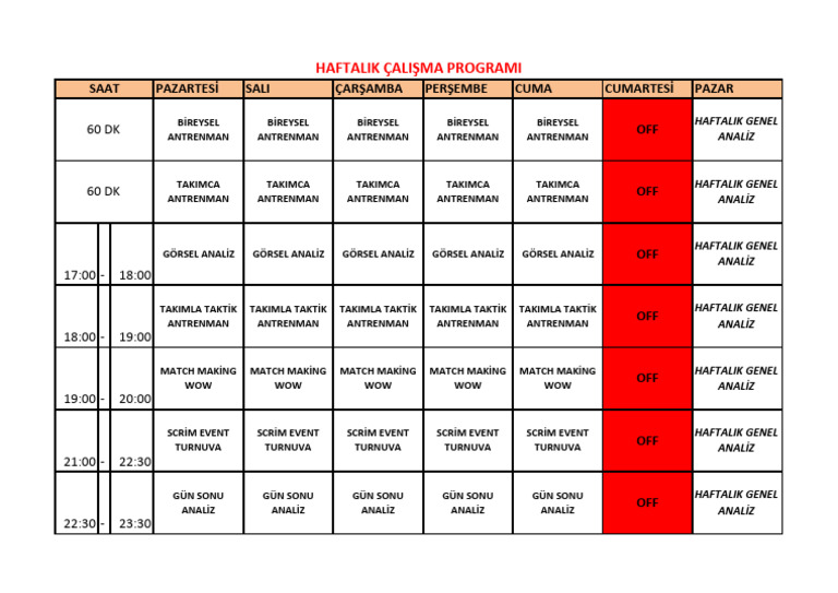 Haftalik Calisma Programi | PDF