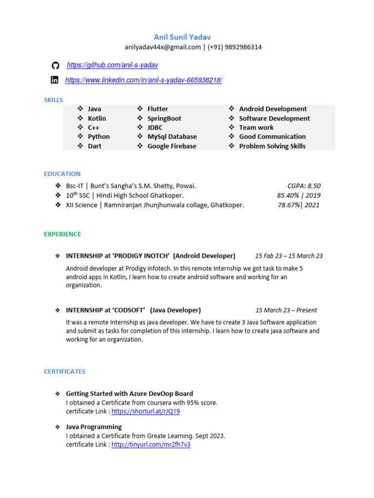 Anil Yadav CV Codsoft Added | Download Free PDF | Android (Operating ... Anil Yadav CV Codsoft Added | Download Free PDF | Android (Operating ...