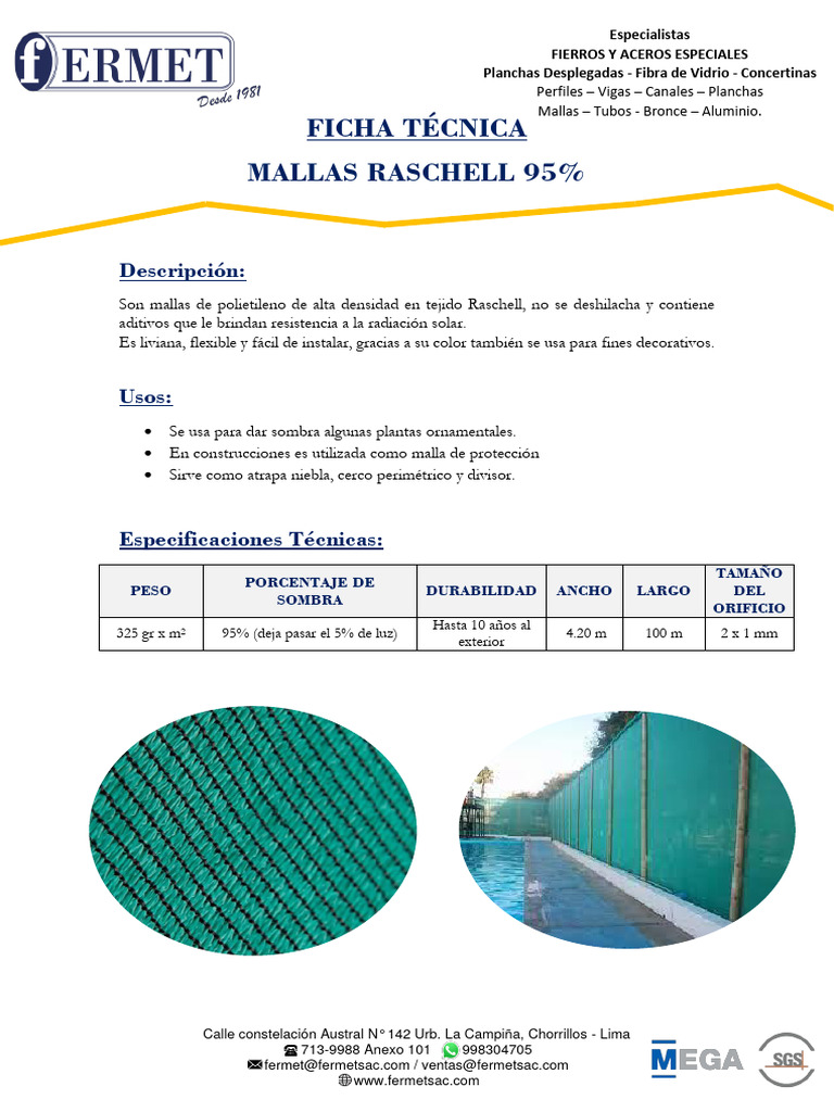 Ficha Tecnica Malla Raschel 95 | PDF