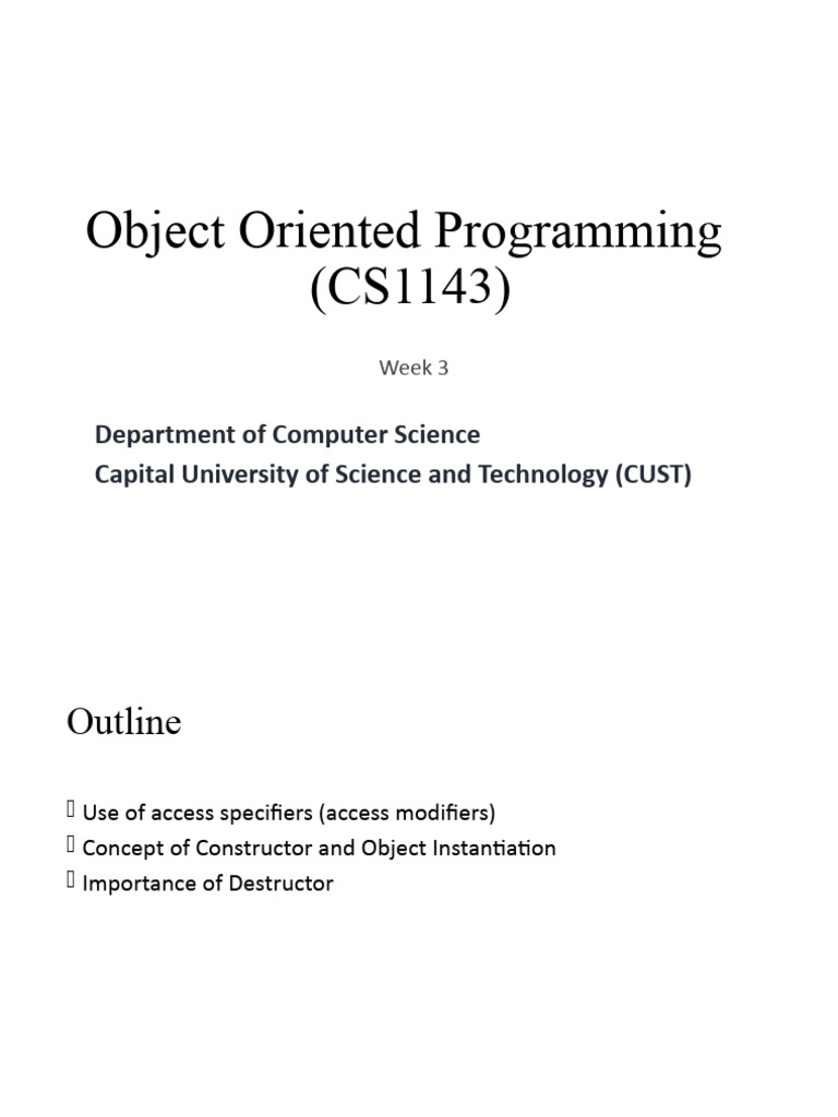 Lecture 3 Week3 Access Specifier Constructor Destructor Pdf Constructor Object Oriented