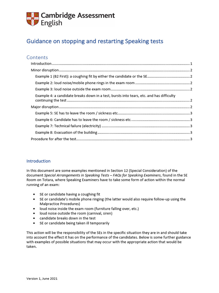 Guidance On Stopping and Restarting Speaking Tests | PDF | Technology ...
