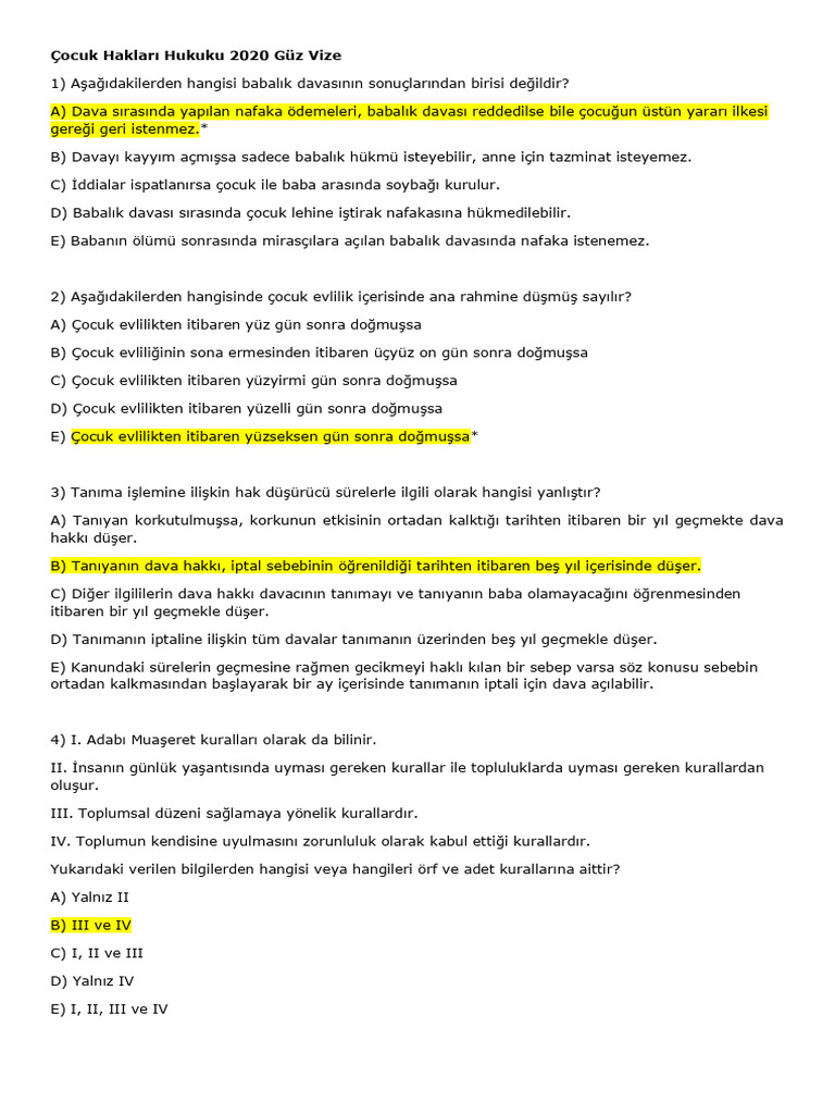 3.sınıf 2020 - 2021 Vize - Final Bütünleme | PDF