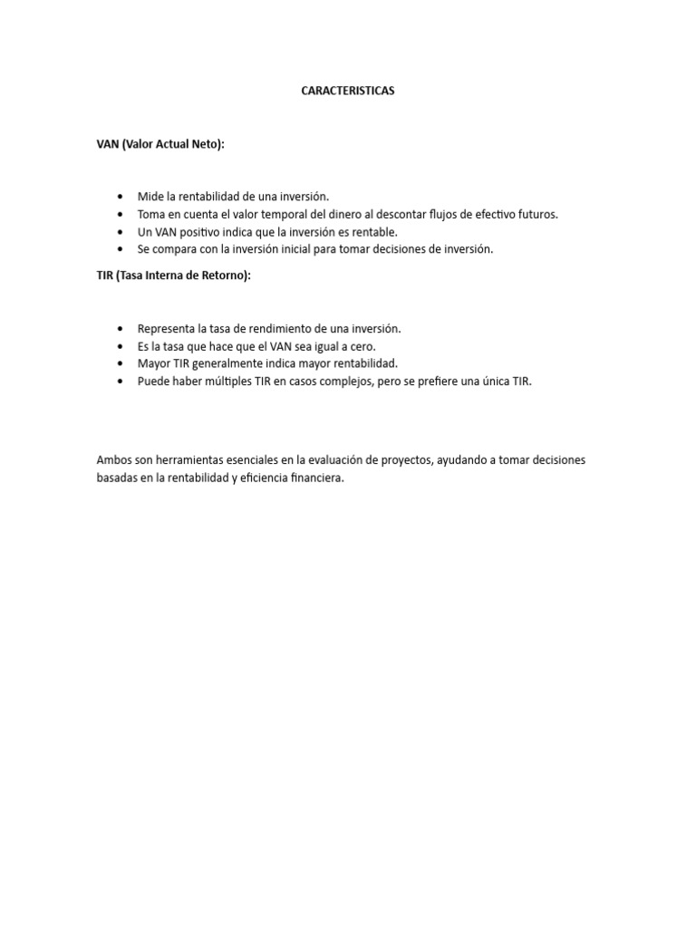 Caracteristicas Van y Tir | PDF