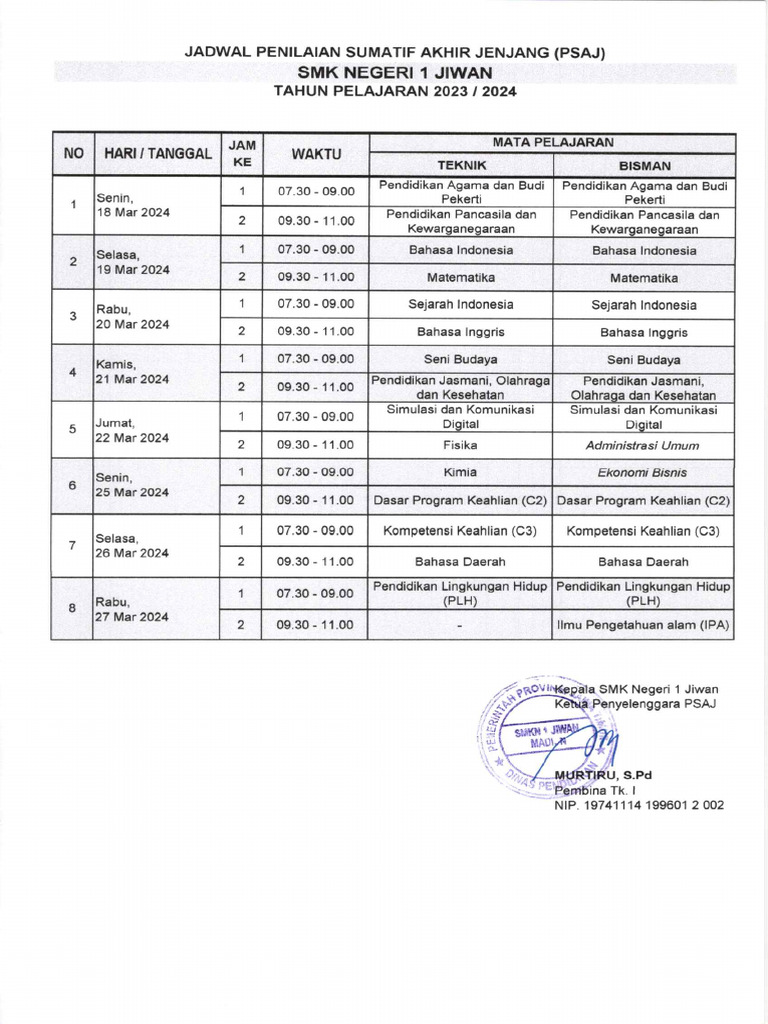Jadwal USP-PSAJ 2023-2024 | PDF